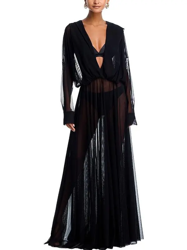 Norma Kamali Hooded Mesh Gown - Black