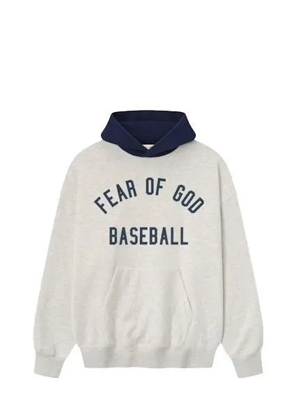 Fear Of God Essentials Mlb Sport Hoodie - Oatmeal Heather/midnight Navy Blue
