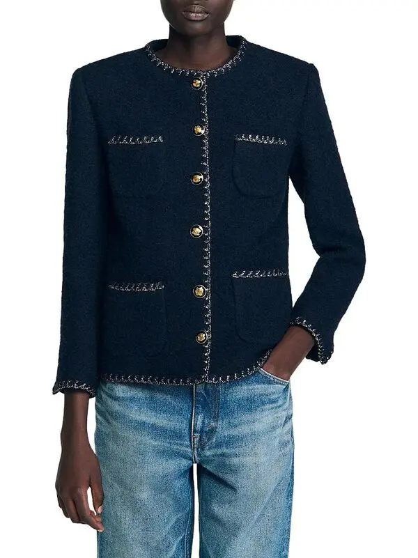 Sandro Tweed Jacket - Navy Blue