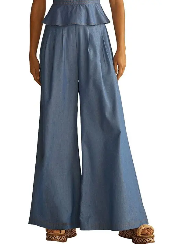 AUR OCEA Cambrico Pleated Wide Leg Pant - Denim