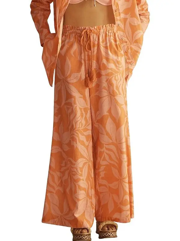 AUR OCEA Brasile Gathered Wide Leg Pant - Tangerine And Soft Pink