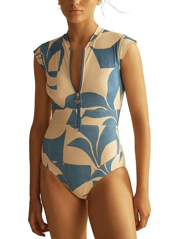 AUR OCEA Ipanema Panelled Cap Sleeve One Piece - Blue And White