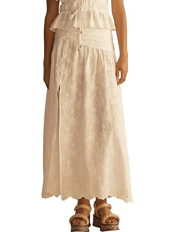 AUR OCEA Vinya Resort Ruched Skirt - White Broderie Lace