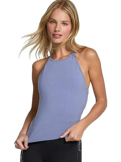 Pink Soft Modal High-neck Bra Tank - Blue