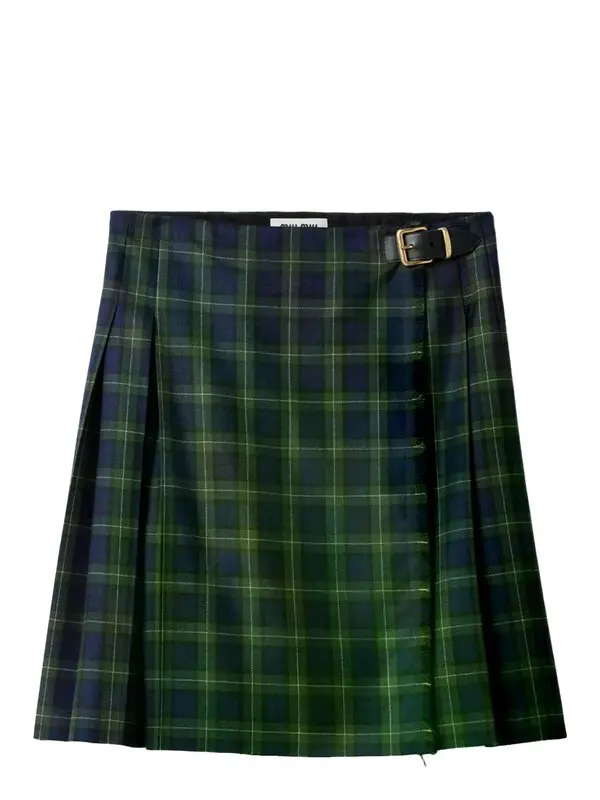 Miu Miu Pleated Tartan Skirt - Green