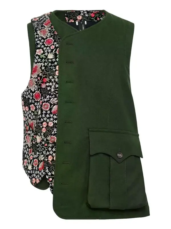 Comme Des Garçons Floral-motif Panelled Vest - Green
