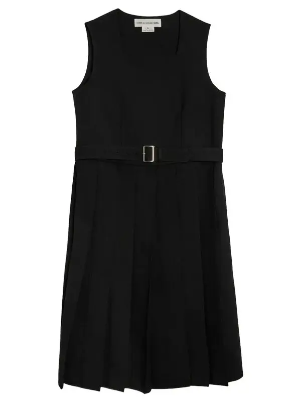 Comme Des Garçons Gabardine Belted Pleated Midi Dress - Black