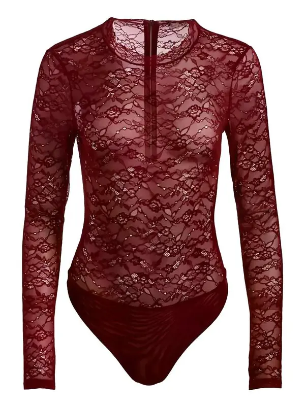 Alice + Olivia Tayen Lace Crew-neck Bodysuit - Red