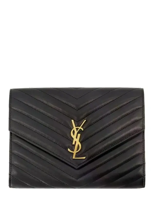 Saint Laurent Cassandre Chevron Leather Clutch - Black