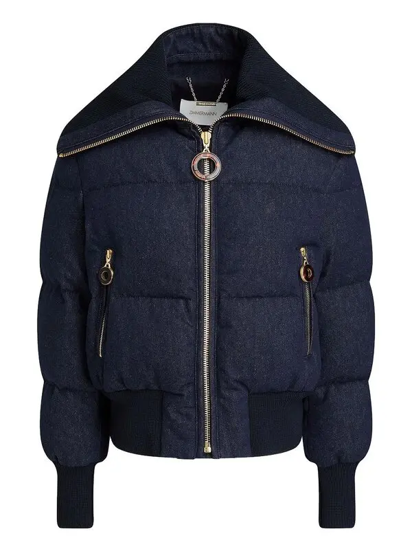 Zimmermann Quilted Denim Down Jacket - Dark Denim