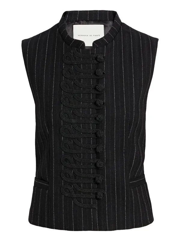Veronica De Piante Lyla Pinstriped Wool And Satin Vest - Black