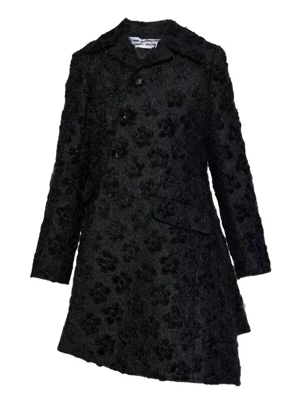 Comme Des Garçons Floral-embroidered Asymmetric Coat - Black