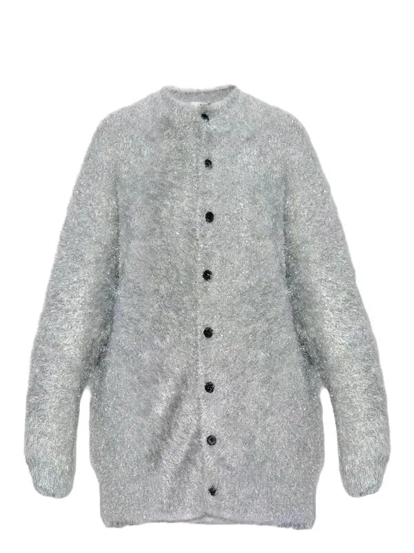 Noir Kei Ninomiya Metallic-thread Knitted Cardigan - Silver