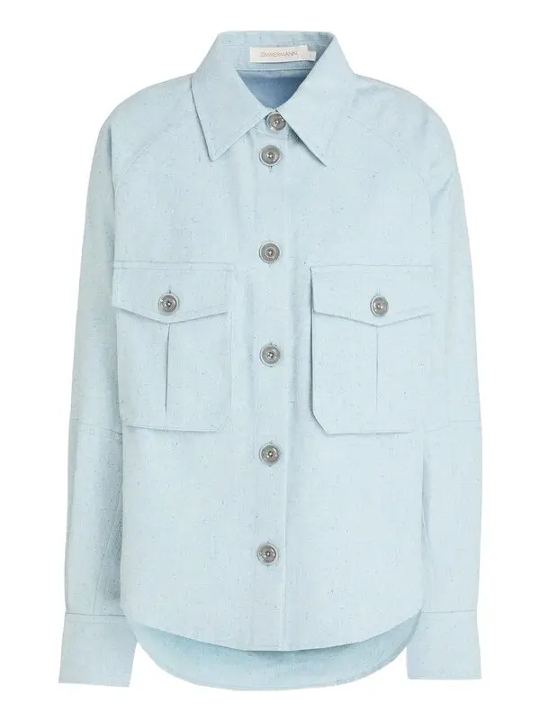 Zimmermann Donegal Cotton And Silk-blend Shirt Jacket - Light Blue