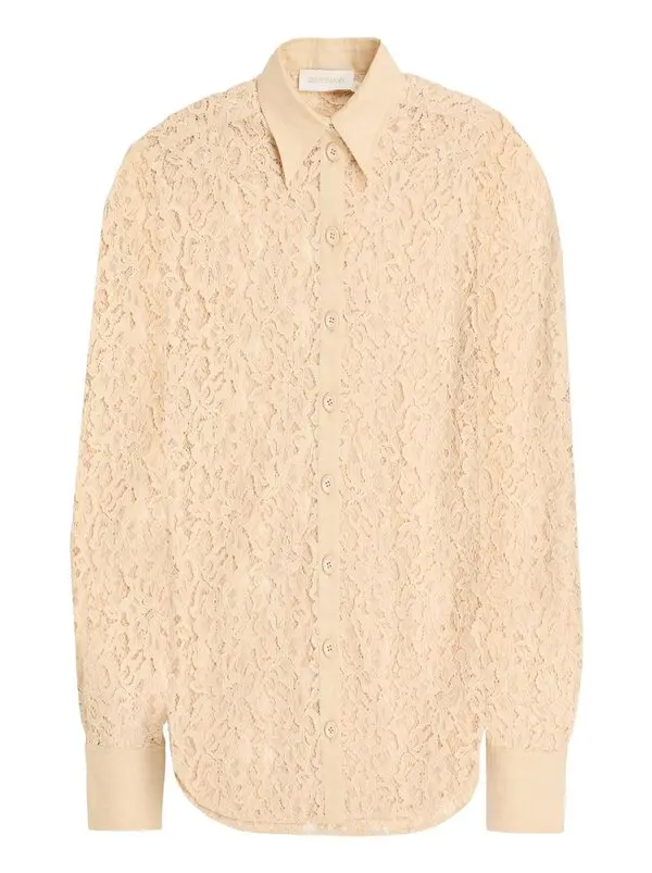 Zimmermann Linen-trimmed Cotton-blend Corded Lace Shirt - Cream