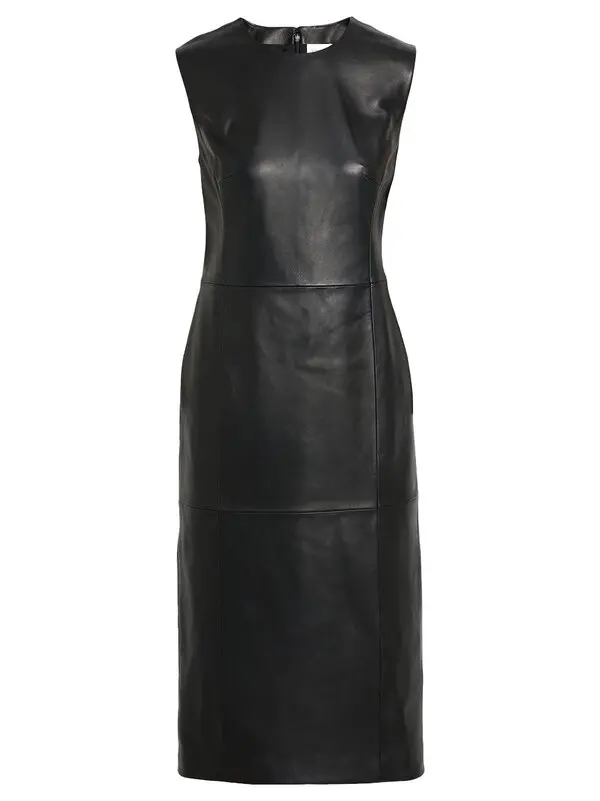 Veronica De Piante Grace Leather Midi Dress - Black