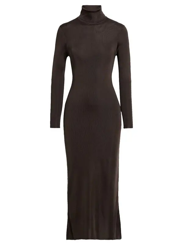 Veronica De Piante Viola Stretch-knit Turtleneck Midi Dress - Chocolate