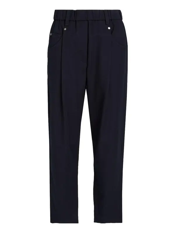 Brunello Cucinelli Pleated Cotton-blend Twill Tapered Pants - Midnight Blue