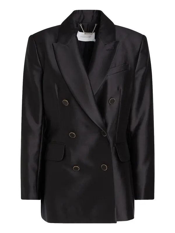 Zimmermann Double-breasted Wool And Silk-blend Gabardine Tuxedo Jacket - Black
