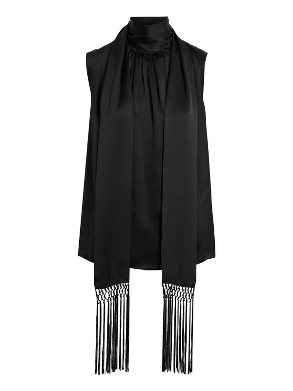 Veronica De Piante Marina Fringed Silk-charmeuse Top - Black