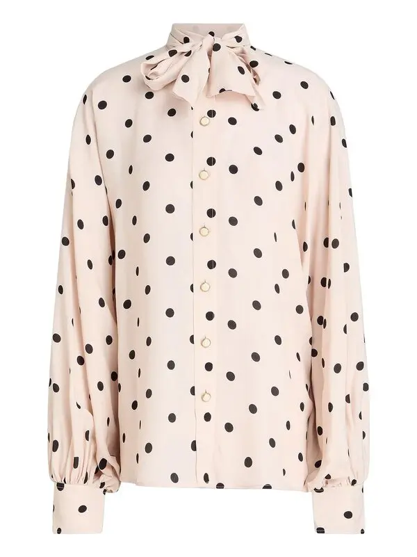 Zimmermann Polka Dot Crepe De Chine Pussy-bow Blouse - Blush