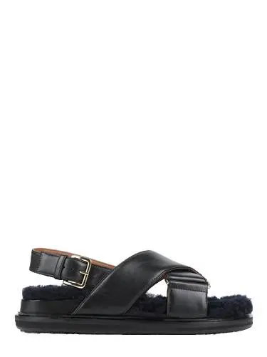Marni Leather And Shearling Slingback Sandals - Black