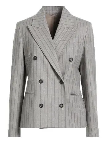 Brunello Cucinelli Virgin Wool Striped Double-breasted Blazer - Grey