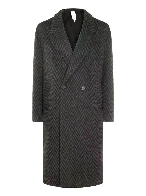 HEVO Herringbone Double-breasted Coat - Grey