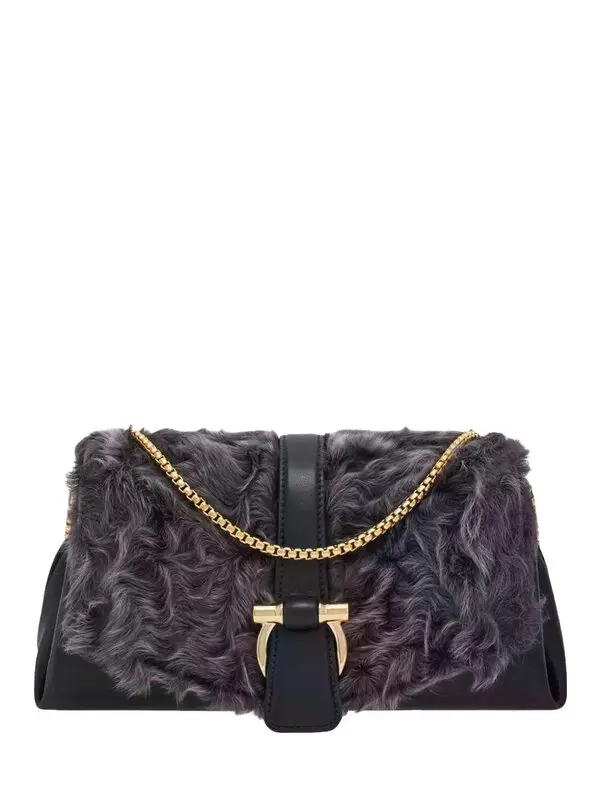 FERRAGAMO Shearling Clutch Bag - Black