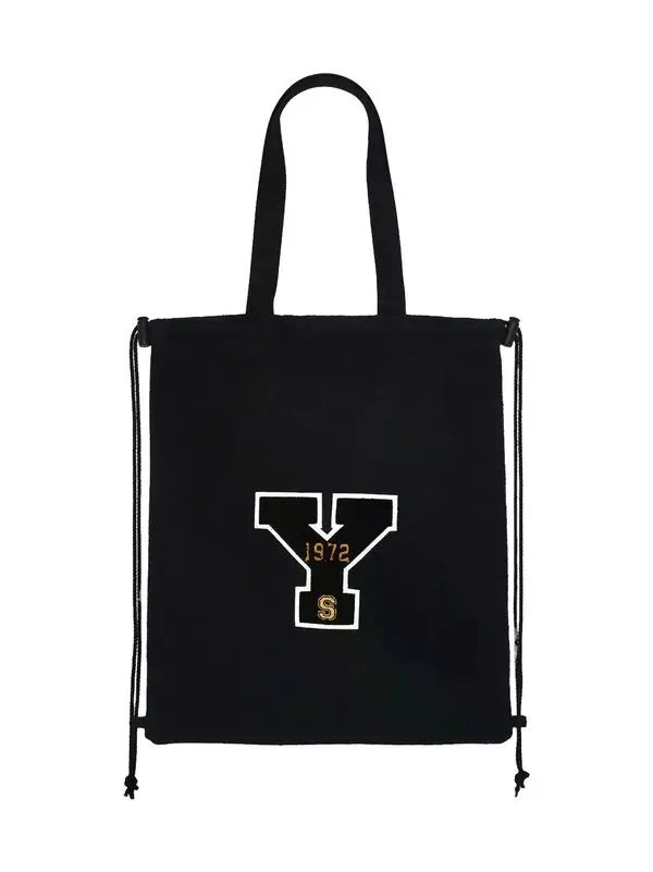 Y’s Logo Appliqué Drawstring Tote Bag - Black