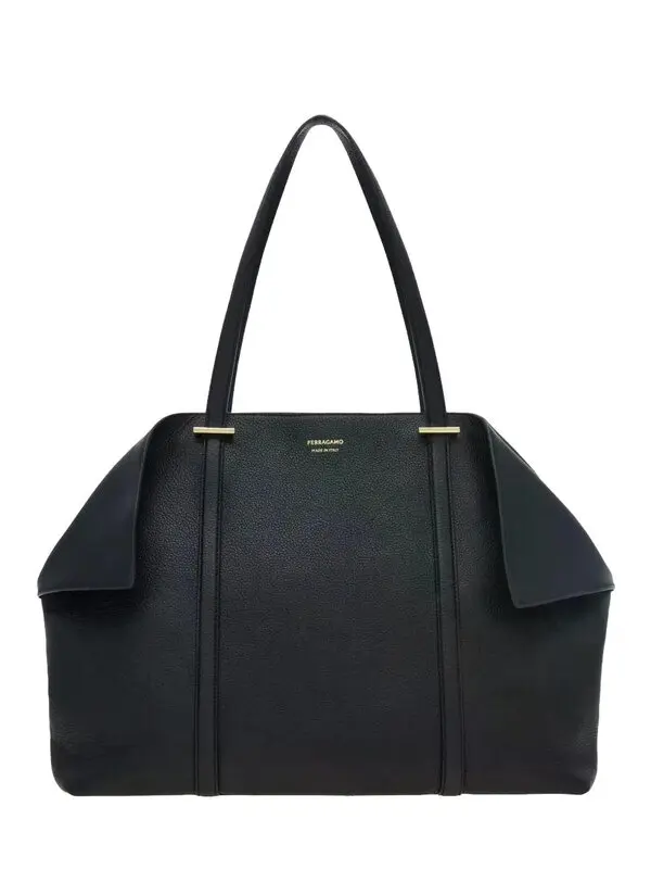 FERRAGAMO Leather Tote Bag With Embossed Logo - Black