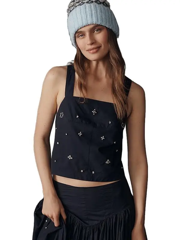 Maeve Sleeveless Embellished Blouse - Navy