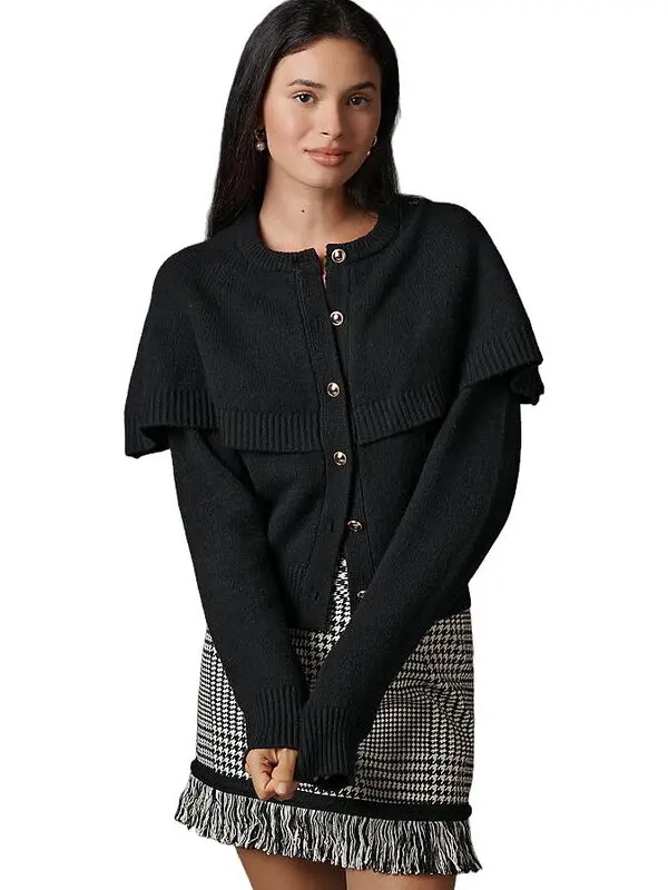 Sanctuary Crew-neck Cape Cardigan Sweater - Black