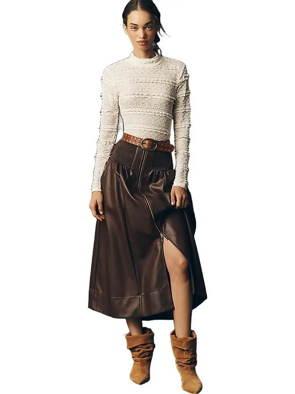 Maeve Tommie Faux Leather Midi Skirt - Cocoa Plum