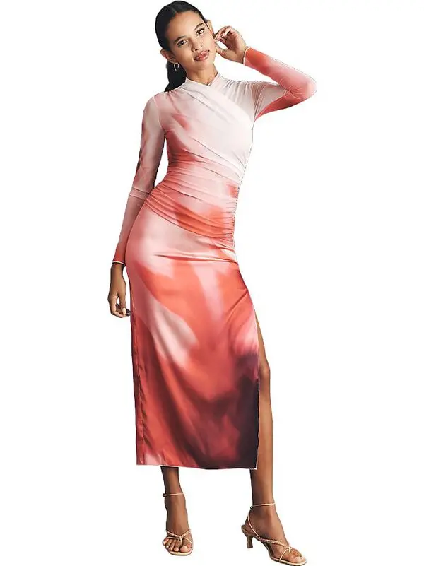 Significant Other Brianna Long-sleeve Wrap-front Maxi Dress - Pink Pattern