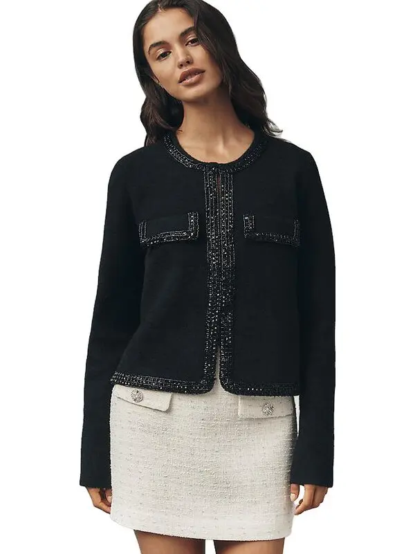 NVLT Sequin-embellished Trim Knit Lady Jacket - Black