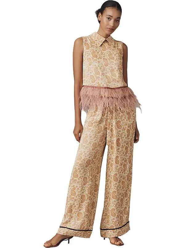 MAUDE CLUB Wide-leg Pull-on Pants - Marigold Paisly Print
