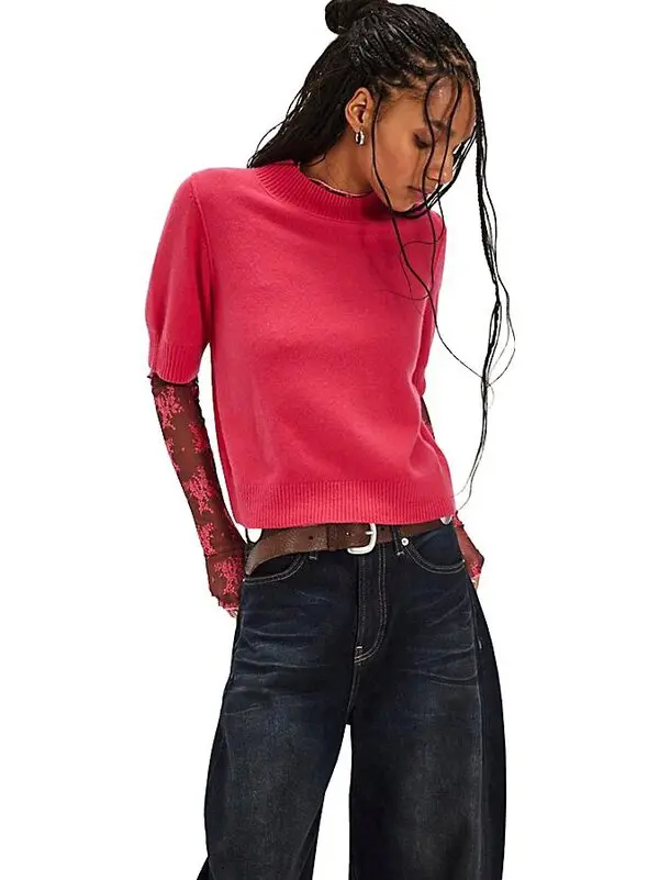 Free People Solid Cashmere Turtleneck Sweater - Watermelon Red