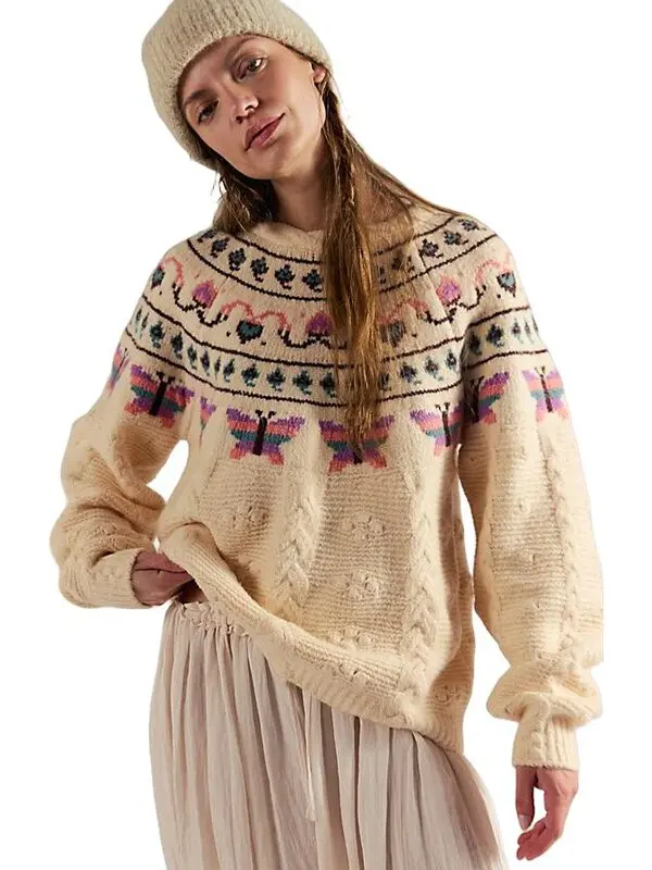 Free People Blooming Bobbles Knit Sweater - Neutral Combo