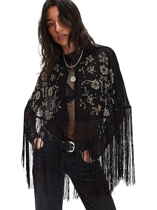 Free People Mirrorball Embellished Cape - Black