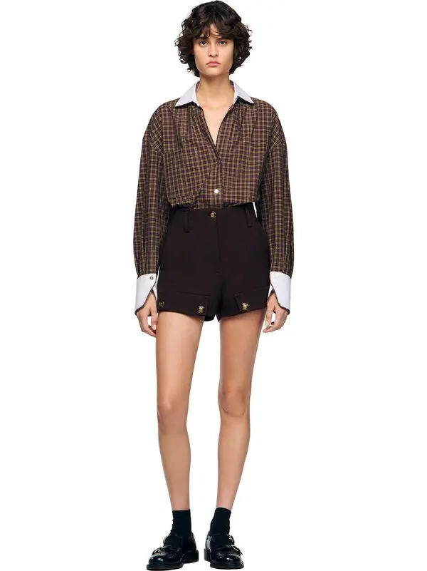 Sandro Oversized Plaid Shirt - Burgundy / Brown