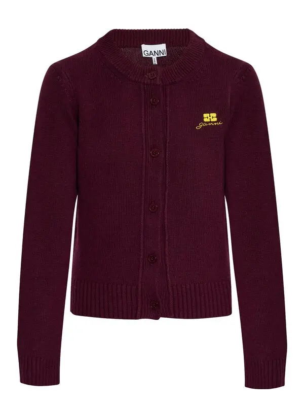 GANNI Logo Cardigan - Burgundy