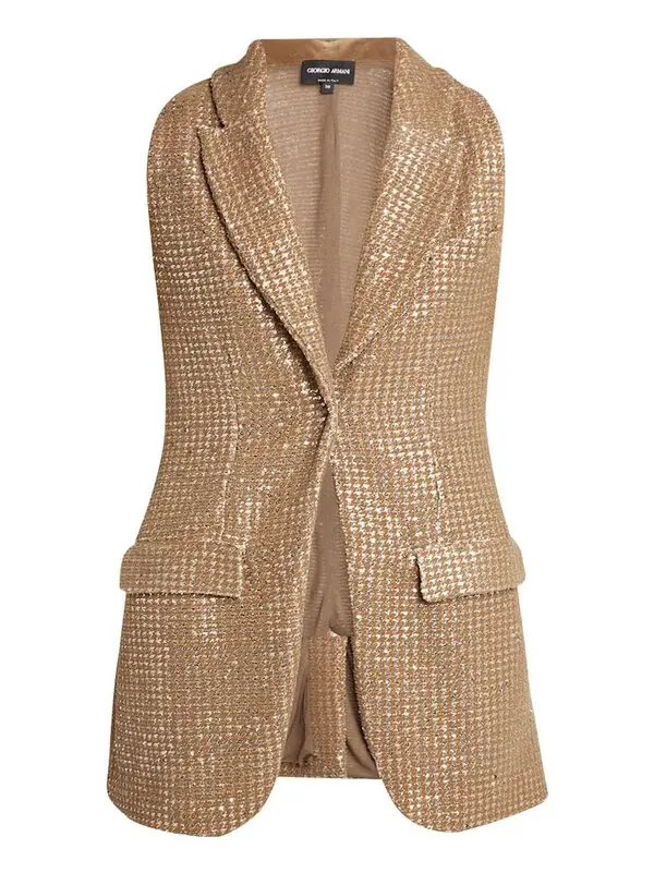 Giorgio Armani Sequined Houndstooth Velour Vest - Gold
