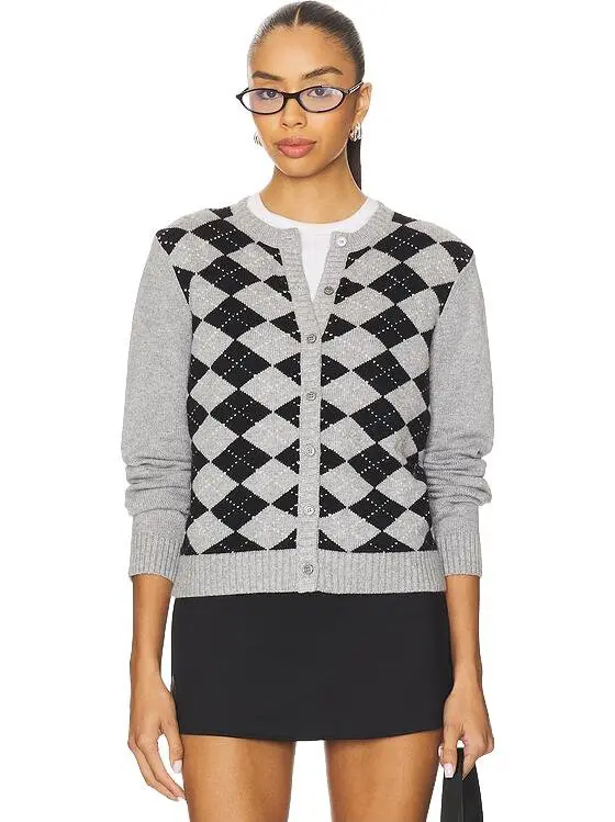 GUIZIO Relaxed Argyle Cardigan - Heather Grey