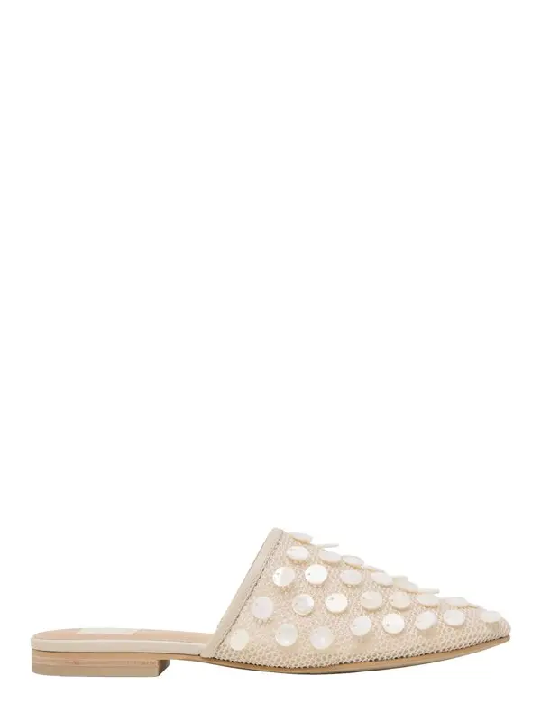 DOLCEVITA Rova Beaded Flat Mules - Ivory Disc Mesh