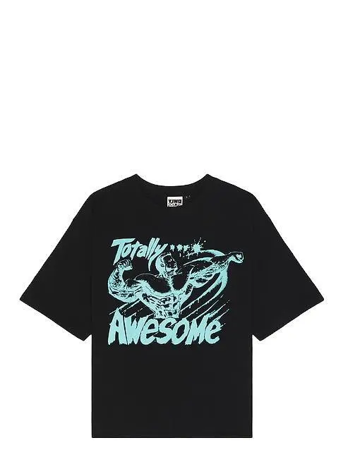 Y,IWO Totally Awesome Crop Tee In Black - Black & Teal