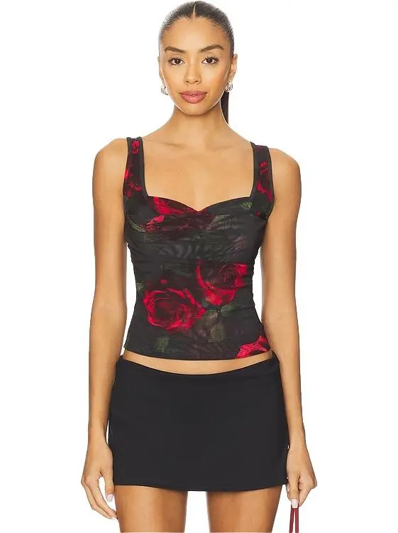 Good American Mesh Bustier - Moody Red Roses001