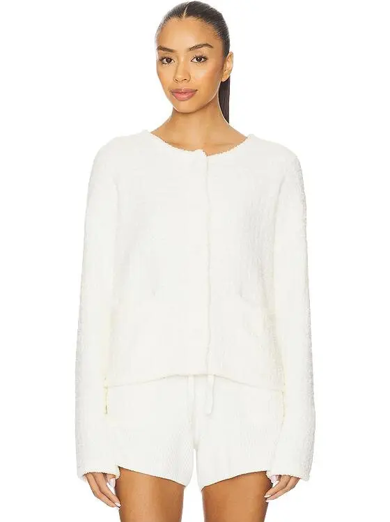 Barefoot Dreams Cozychic Textured Button Front Cardigan - Pearl