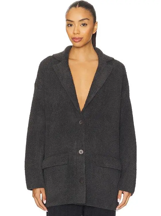 Barefoot Dreams Cozychic Rib Oversized Notch Collar Blazer - Carbon