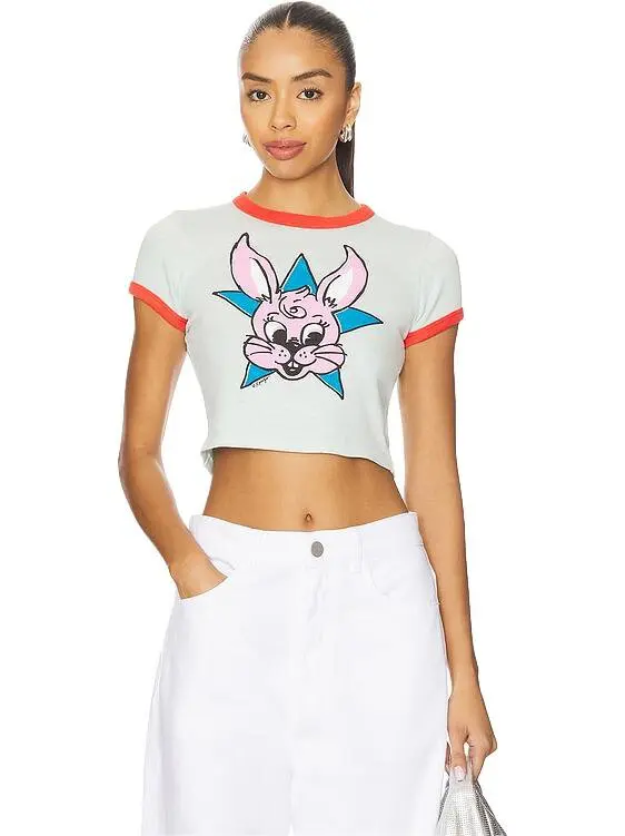 Kenzo Lucky Me Cartoon Cropped Ringer T-shirt - Aqua
